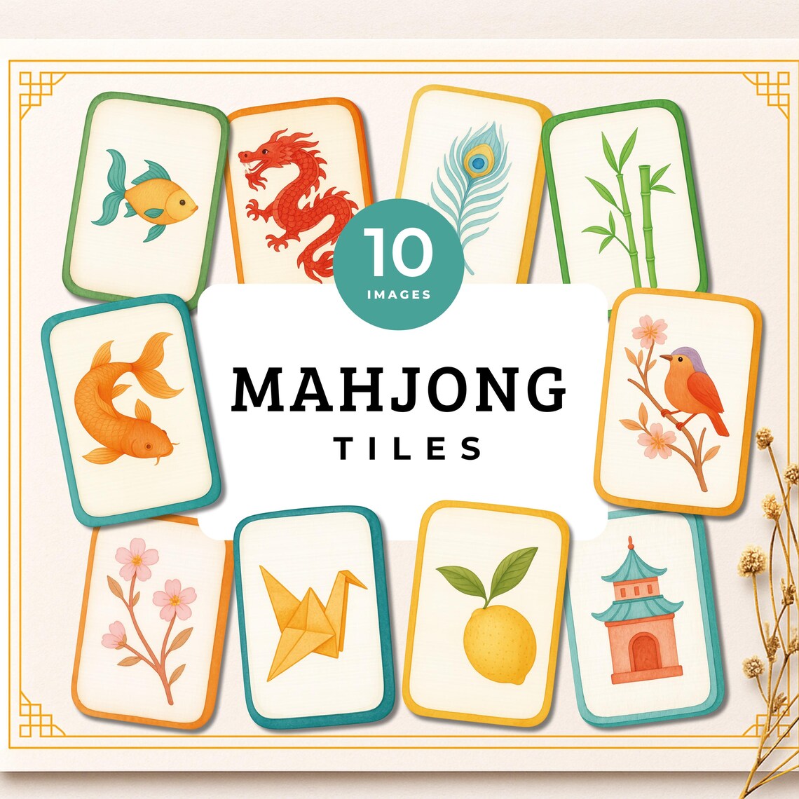 Mahjong Clipart, Watercolor Mahjong Tile Png, Pastel Asian Tile Set ...