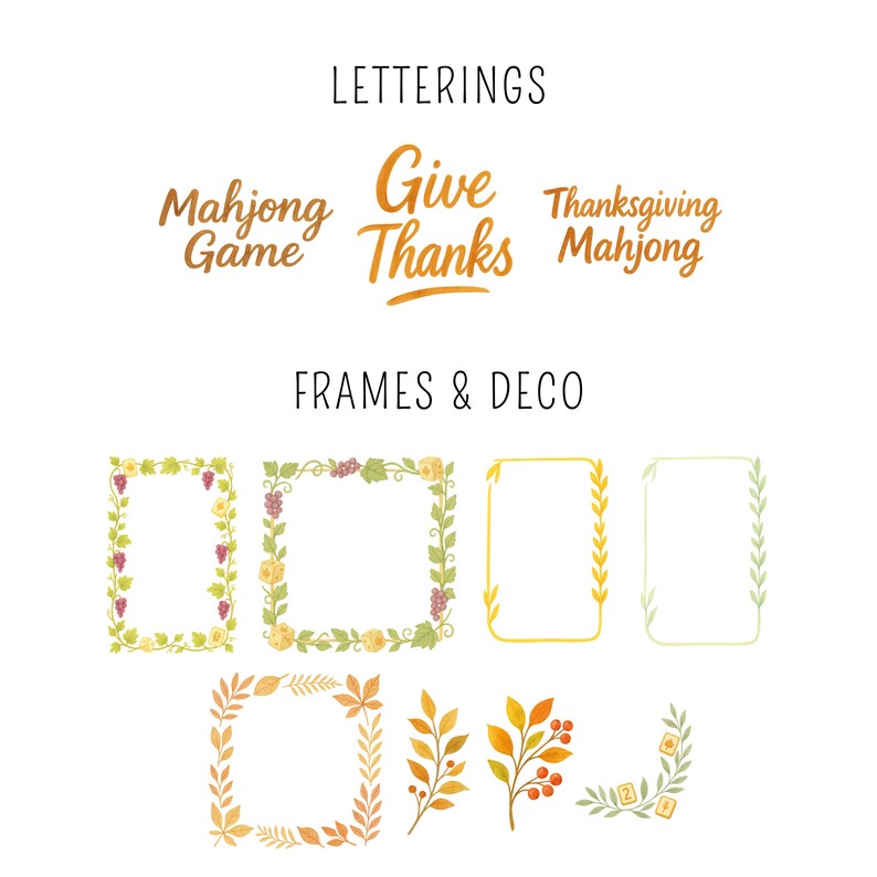 Thanksgiving Mahjong Clipart, Watercolor Autumn Tiles, Party Decor ...