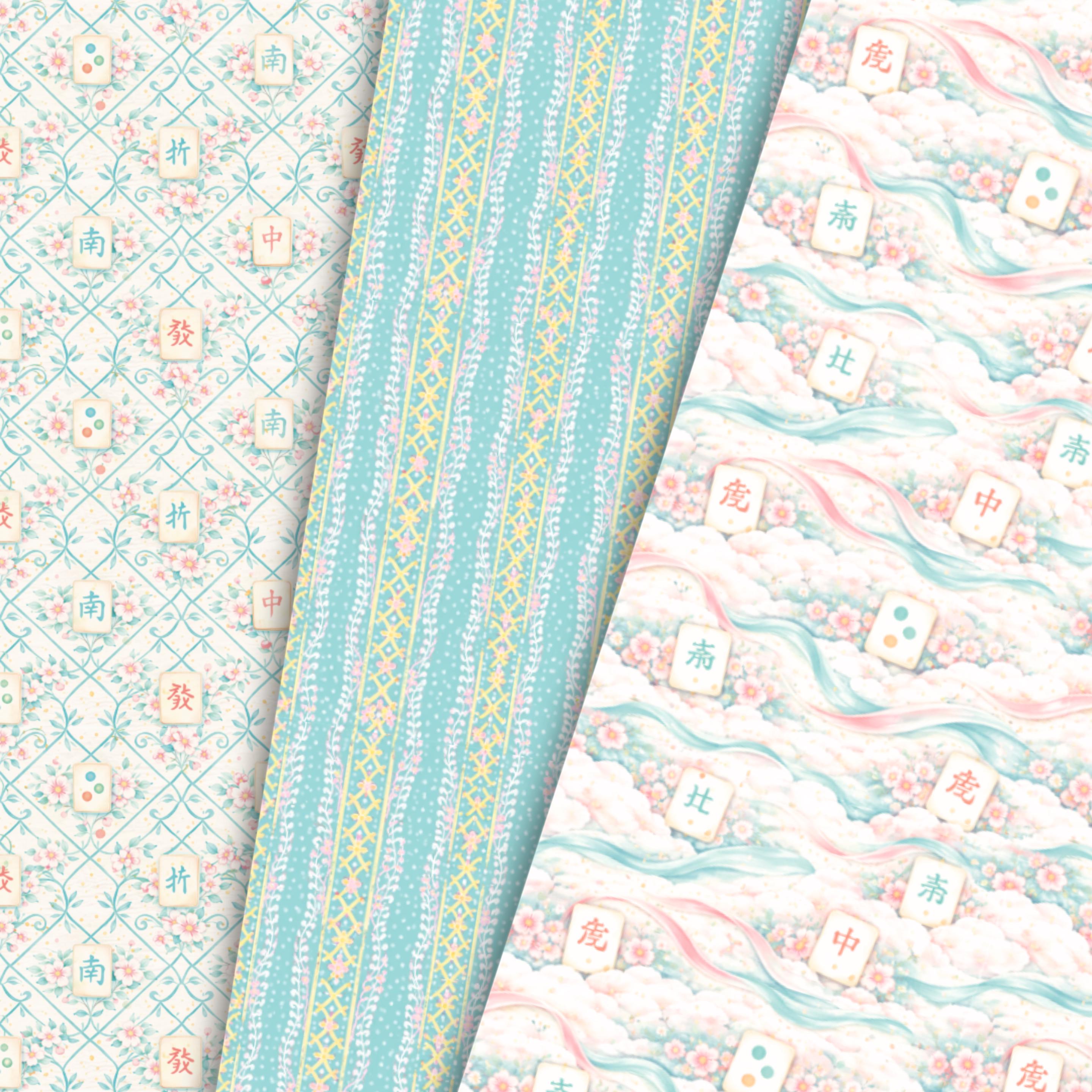 Mahjong Seamless Paper Pack, Watercolor Mahjong Asian Tile Pattern ...