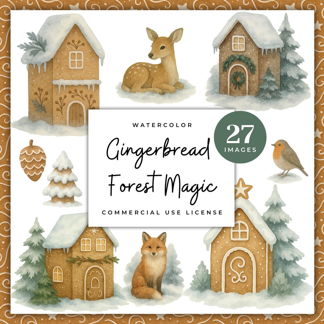 Gingerbread House Clipart – Watercolor Woodland Christmas PNG, Forest ...