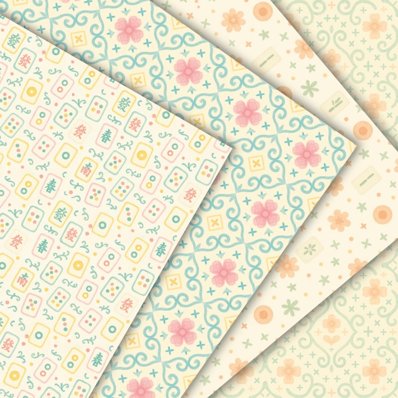 Mahjong Seamless Paper Bundle, Watercolor Mahjong Asian Tile Pattern ...