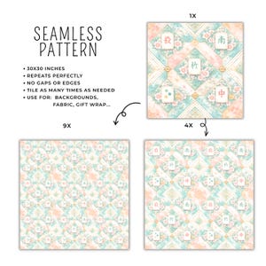 Mahjong Seamless Paper Pack, Watercolor Mahjong Asian Tile Pattern ...