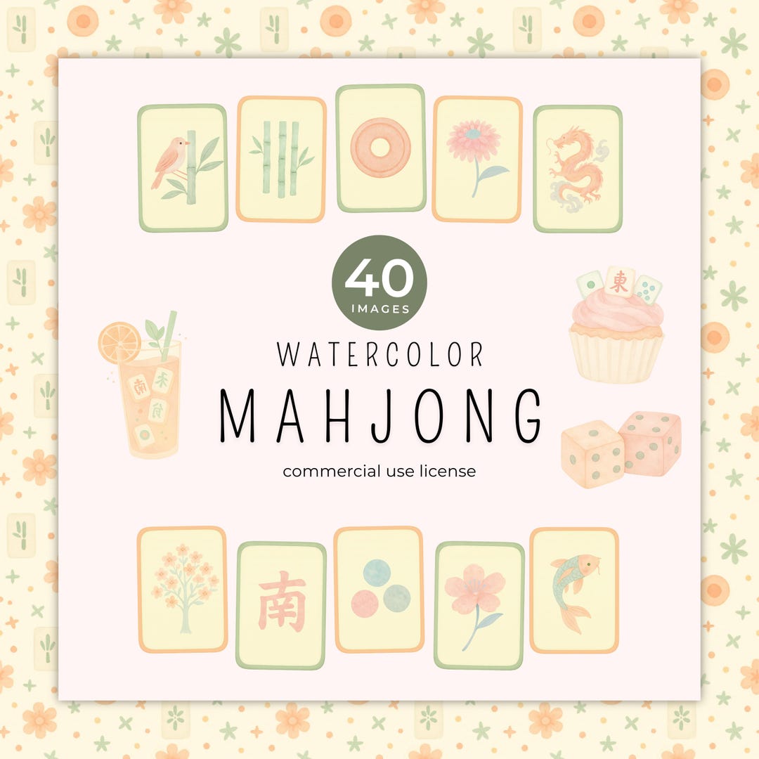 Mahjong Clipart, Watercolor Mahjong Tile Png, Pastel Asian Tile Set ...