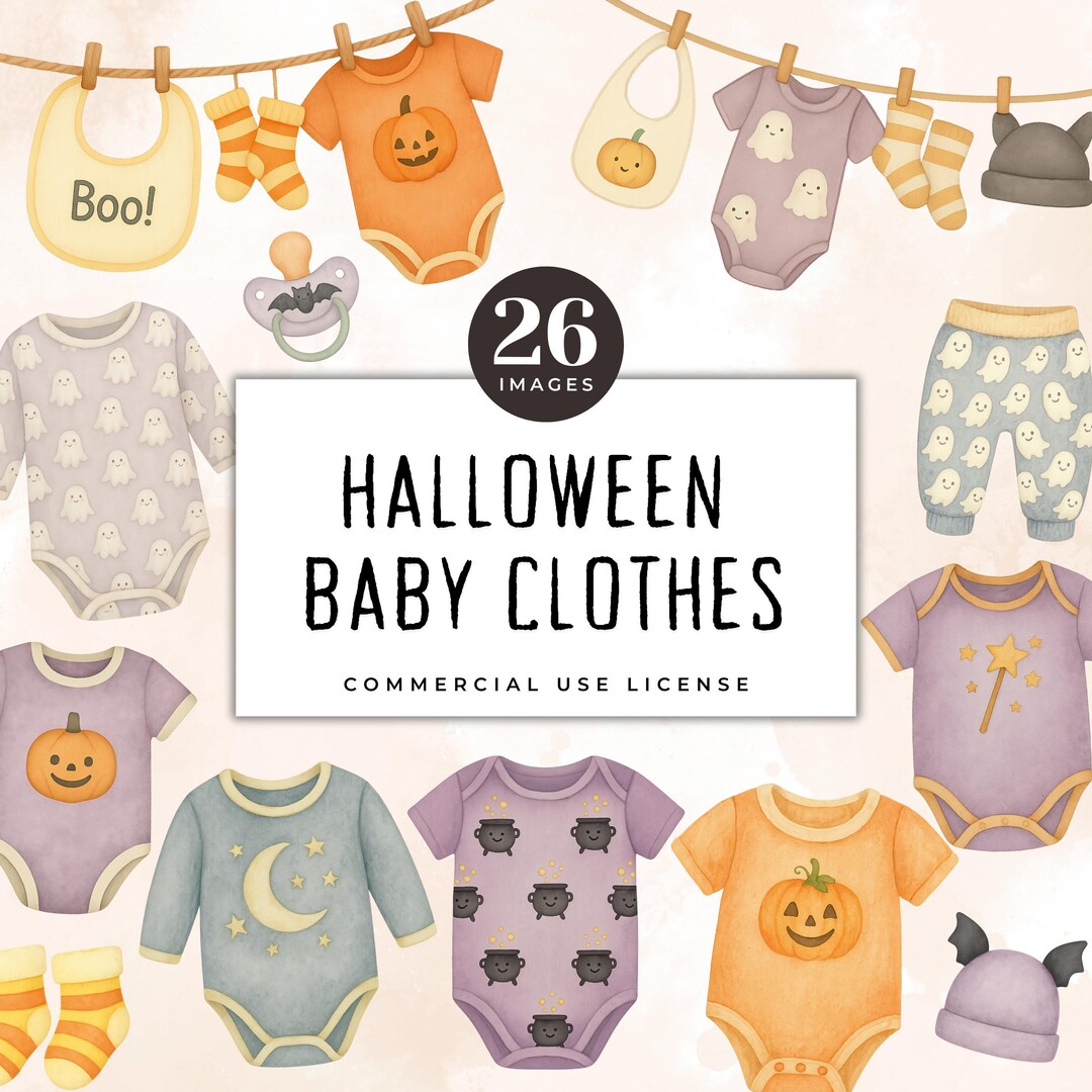 Halloween Baby Clothes Clipart, Halloween Baby Onesie PNG, Pastel ...