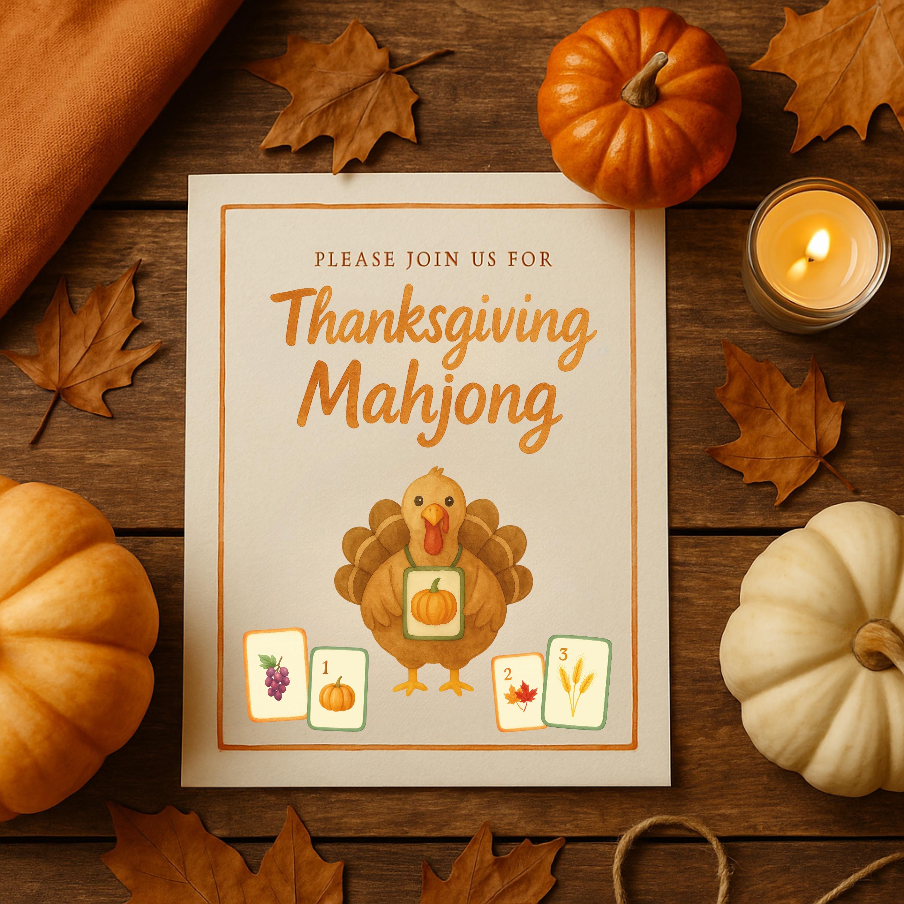 Thanksgiving Mahjong Clipart, Watercolor Autumn Tiles, Party Decor ...