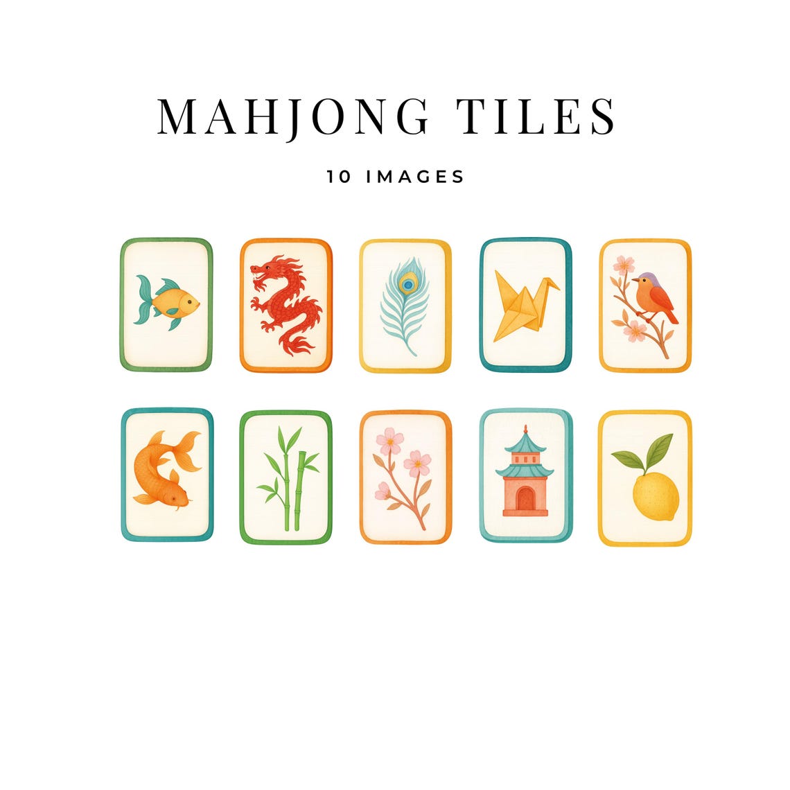 Watercolor Mahjong Tile Clipart: Pastel Asian Designs (PNG Download) - Etsy