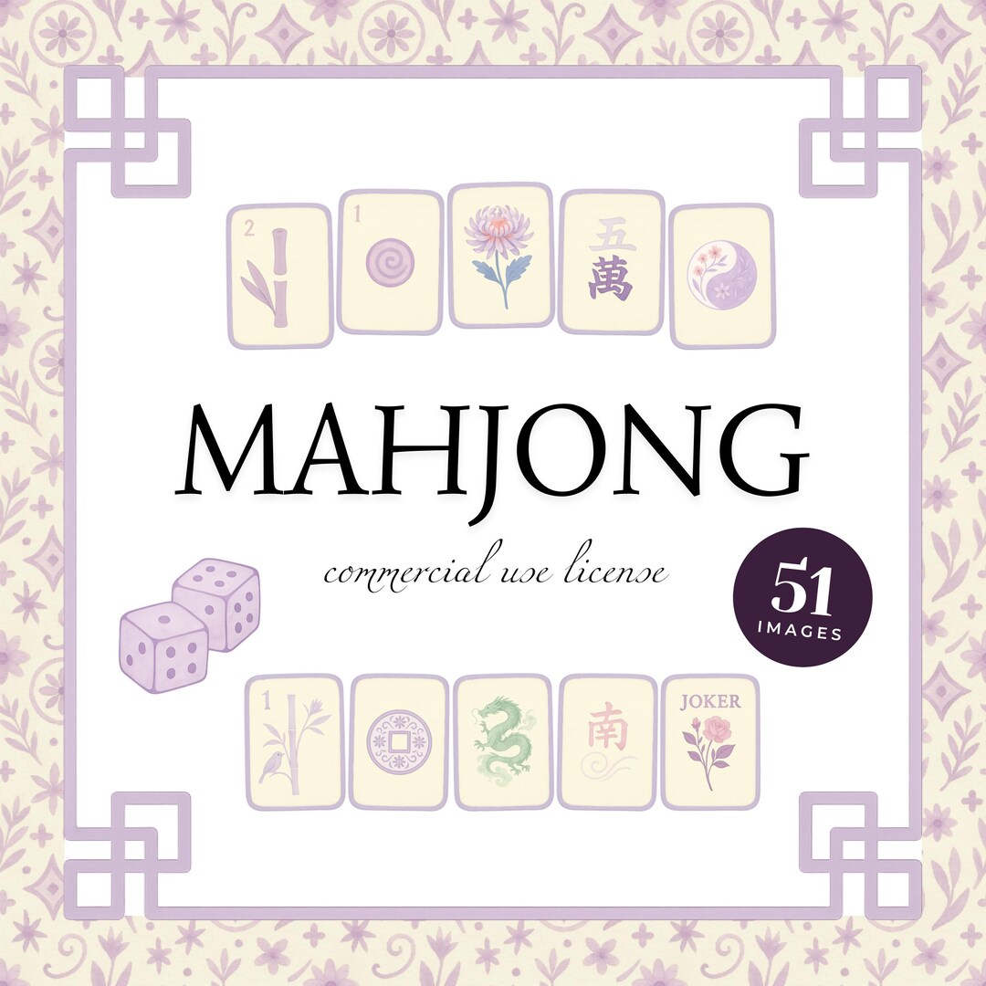 Watercolor Mahjong Tile Clipart, Pastel Asian Design Elements (PNG, 51 ...