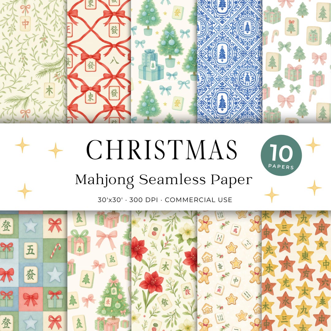 Mahjong Clipart – Christmas Mahjong Seamless Paper, Holiday Mahjong ...