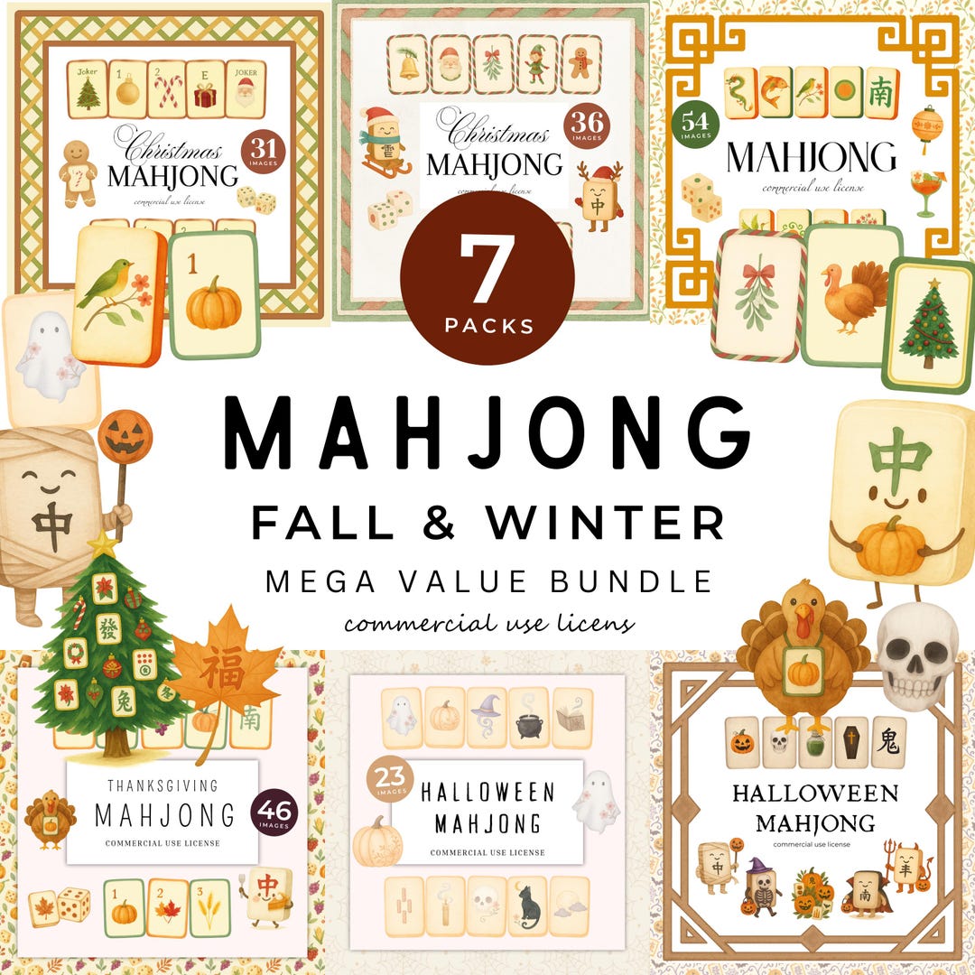 Watercolor Mahjong Clipart Bundle: Pastel Asian Tile Pngs (digital ...