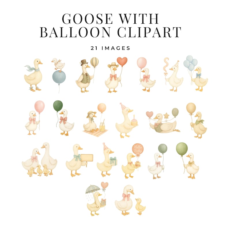 Goose With Balloon Clipart, Cute Silly Goose Png, Spring Vintage ...