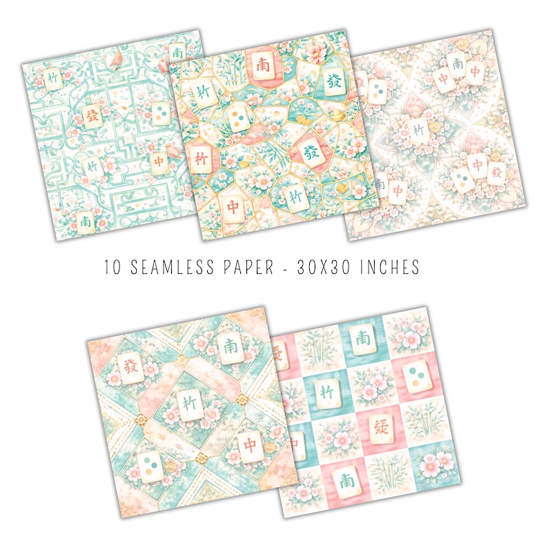 Mahjong Seamless Paper Pack, Watercolor Mahjong Asian Tile Pattern ...