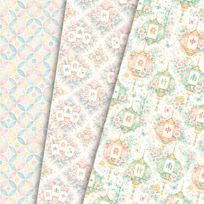 Mahjong Seamless Paper Pack, Watercolor Mahjong Asian Tile Pattern ...