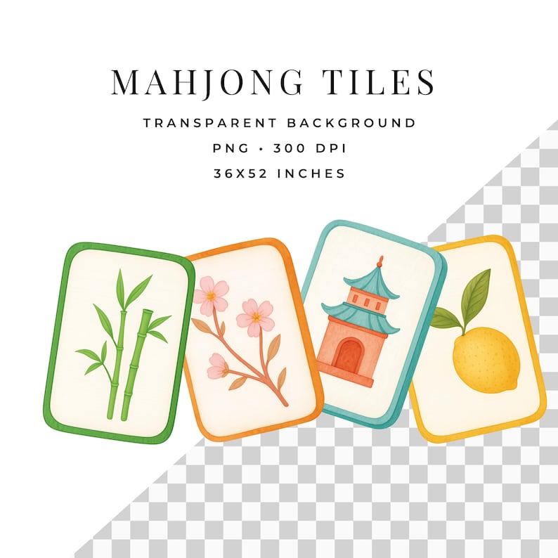 Mahjong Clipart, Watercolor Mahjong Tile Png, Pastel Asian Tile Set ...