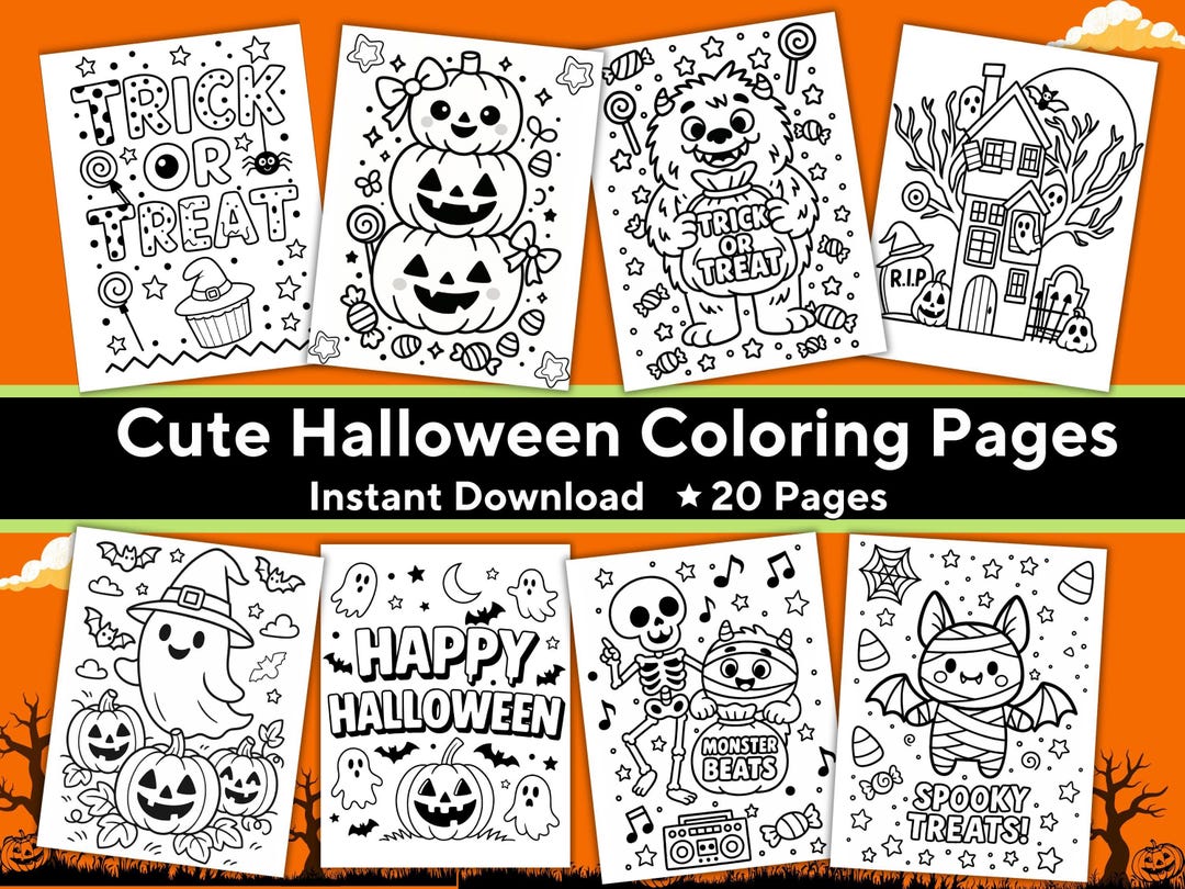 Halloween Coloring Pages – 20 Kawaii Ghost, Pumpkin and Monster Designs ...