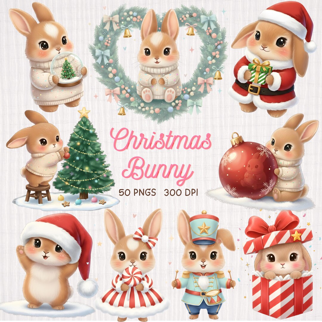 Christmas Bunny Clipart Set – Winter Rabbit Illustration, 50 Pngs - Etsy