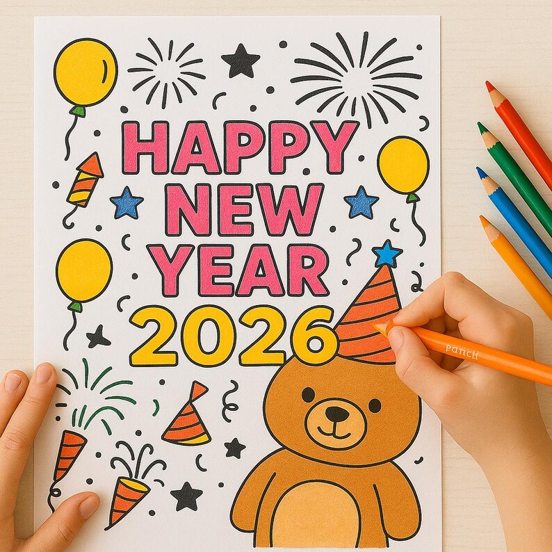 Happy New Year 2026 Coloring Pages – Printable New Years Eve Activities ...