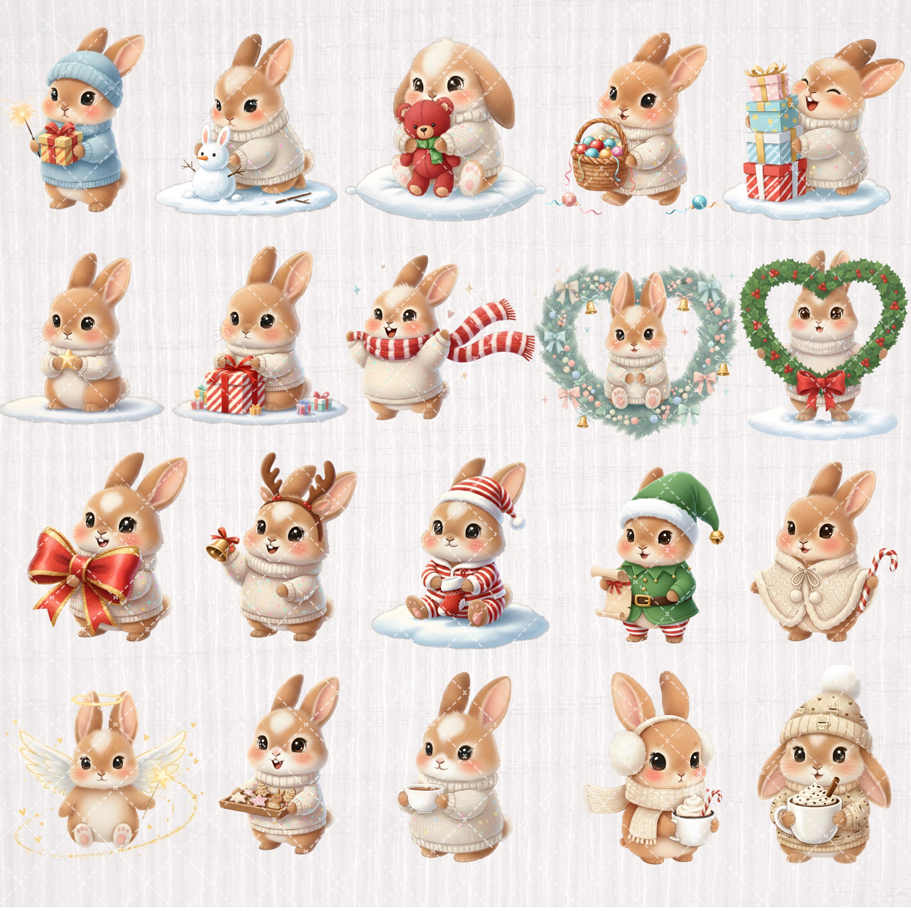 Christmas Bunny Clipart Set – Winter Rabbit Illustration, 50 Pngs - Etsy