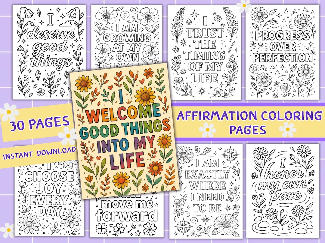 Affirmation Coloring Pages: 30 Positive Quotes for Adults & Kids (PDF ...