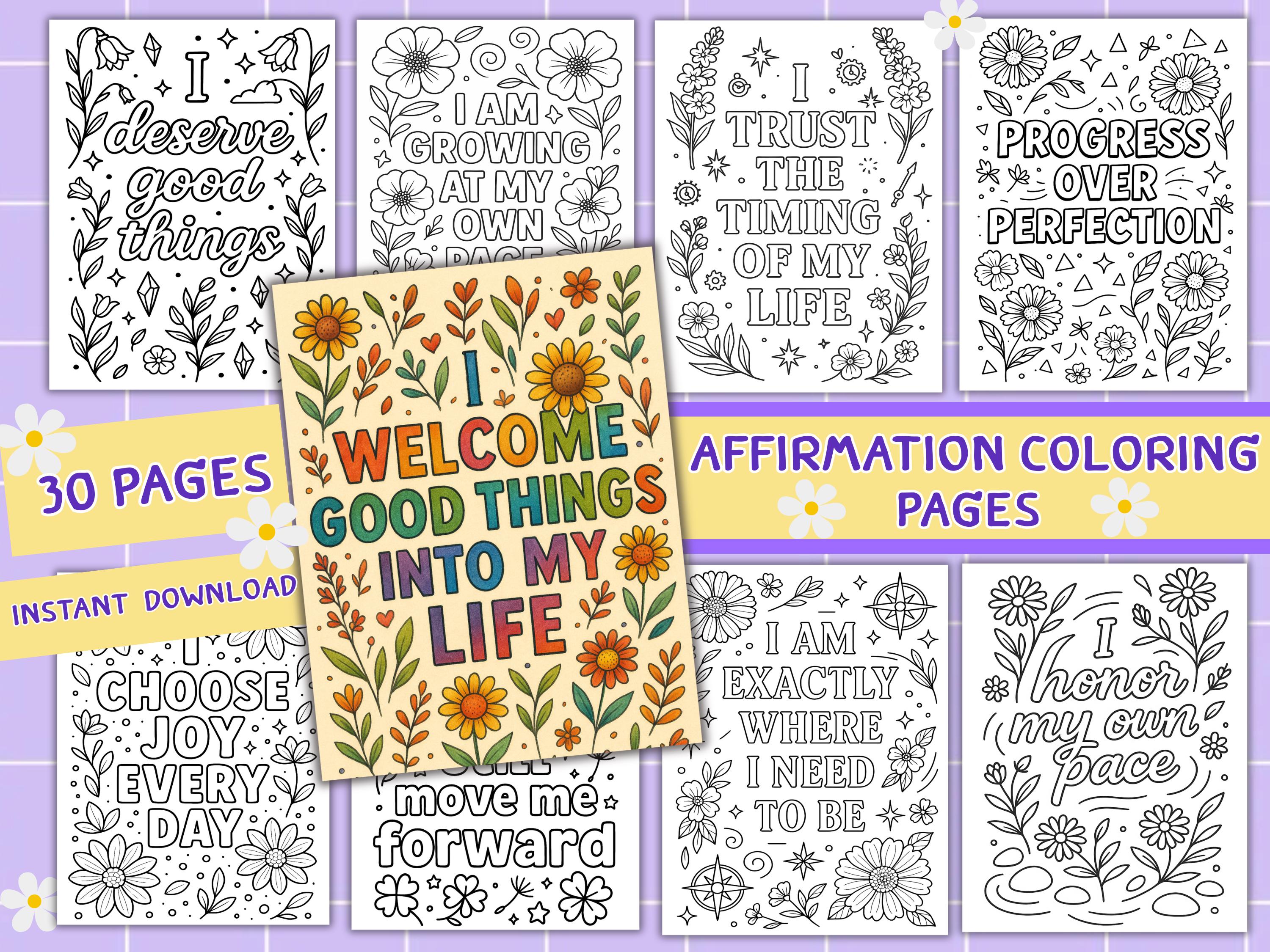 Affirmation Coloring Pages: 30 Positive Quotes for Adults & Kids (PDF ...