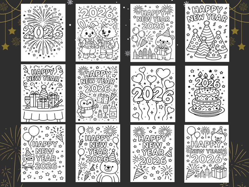 Happy New Year 2026 Coloring Pages – Printable New Years Eve Activities ...