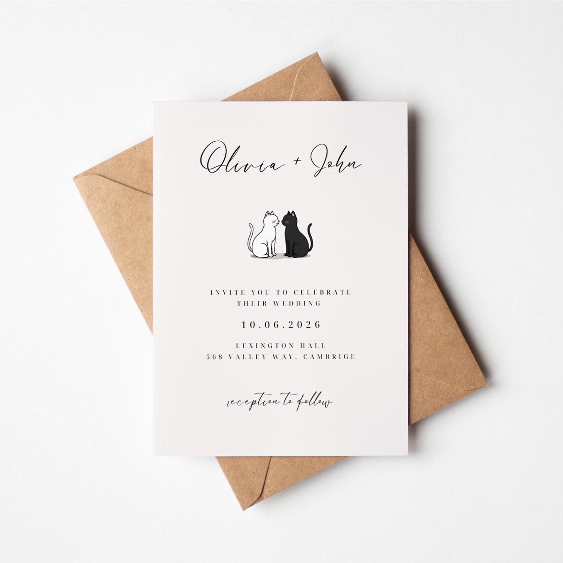 Minimalist Cat Wedding Invitation With RSVP QR Code Card | Black ...