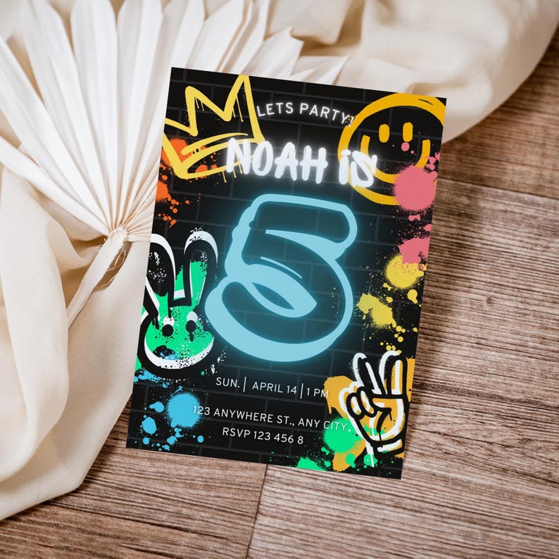 Neon Graffiti Birthday Invitation | Editable Spray Paint Street Art ...