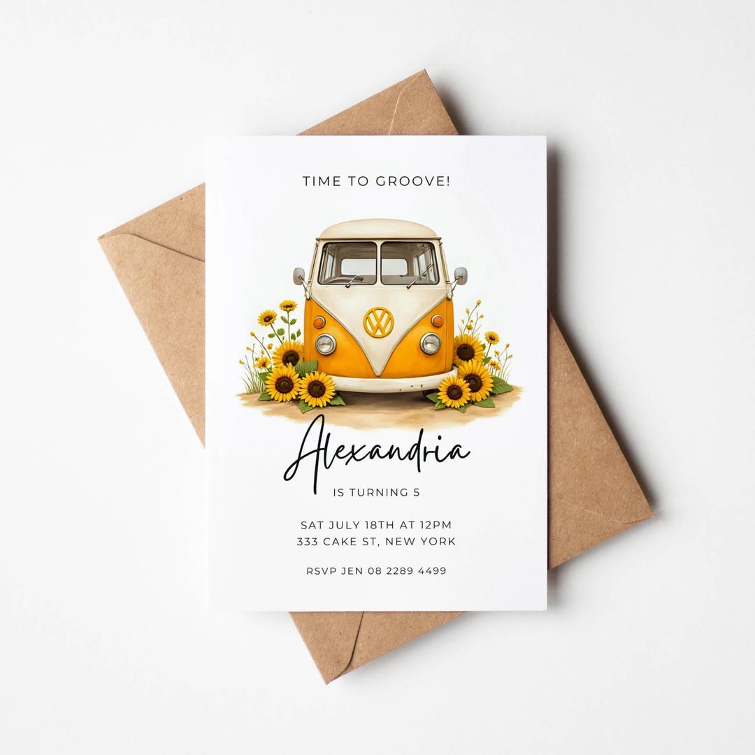 Retro Groovy Birthday Invitation Template | Whimsical Yellow Combi ...