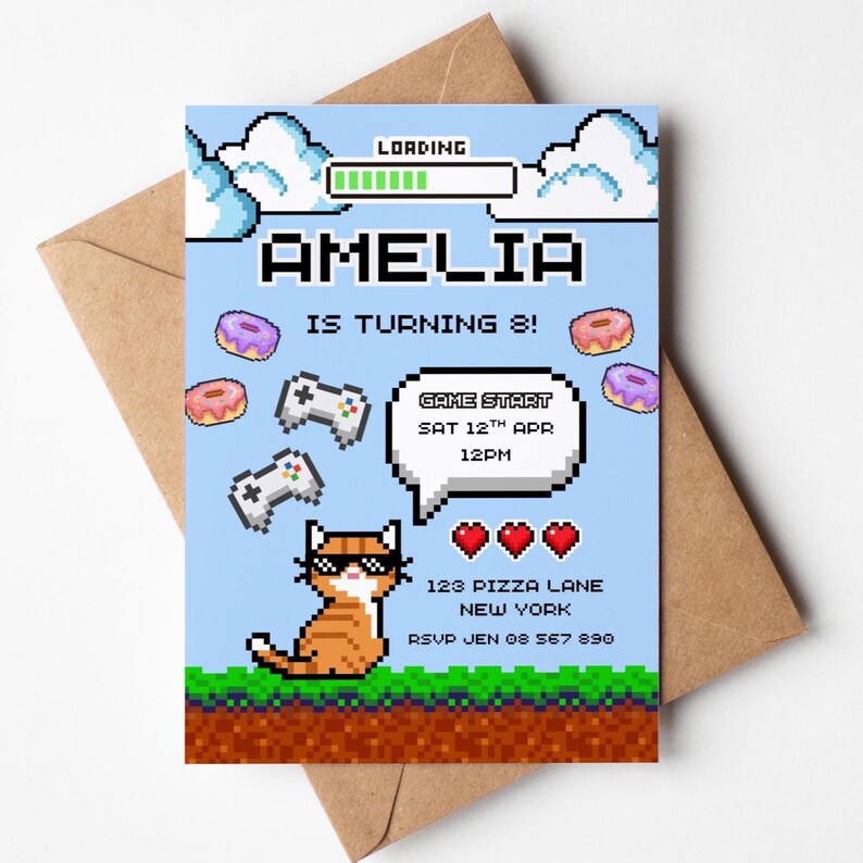 Gaming Birthday Party Invitation | Printable Doughnut Gamer Party ...