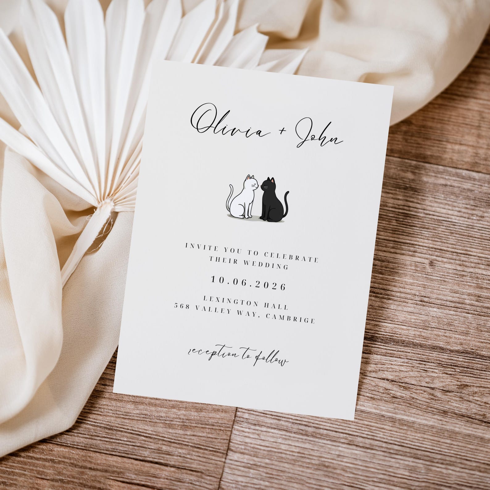 Minimalist Cat Wedding Invitation With RSVP QR Code Card | Black ...