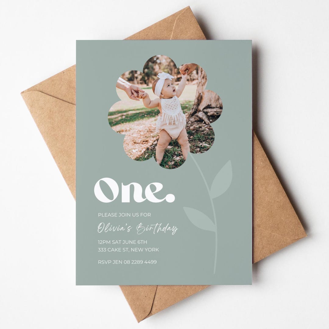 Editable Photo Number Birthday Invitation | Custom Age Minimalist ...