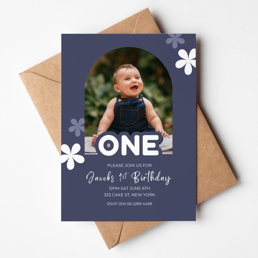 Editable Number Birthday Invitation Template With Photo | Minimalist ...