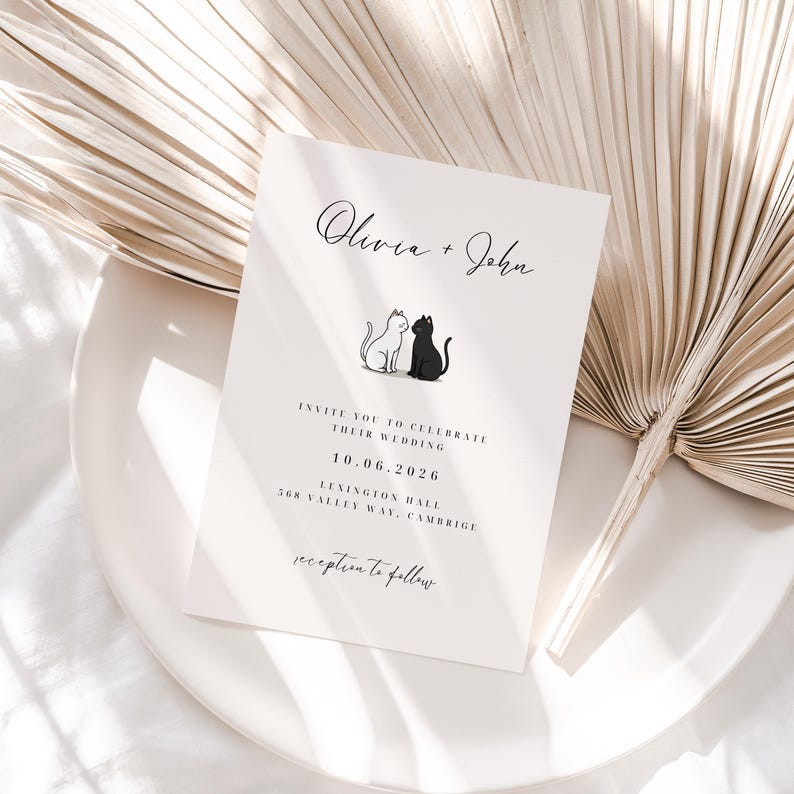 Minimalist Cat Wedding Invitation With RSVP QR Code Card | Black ...