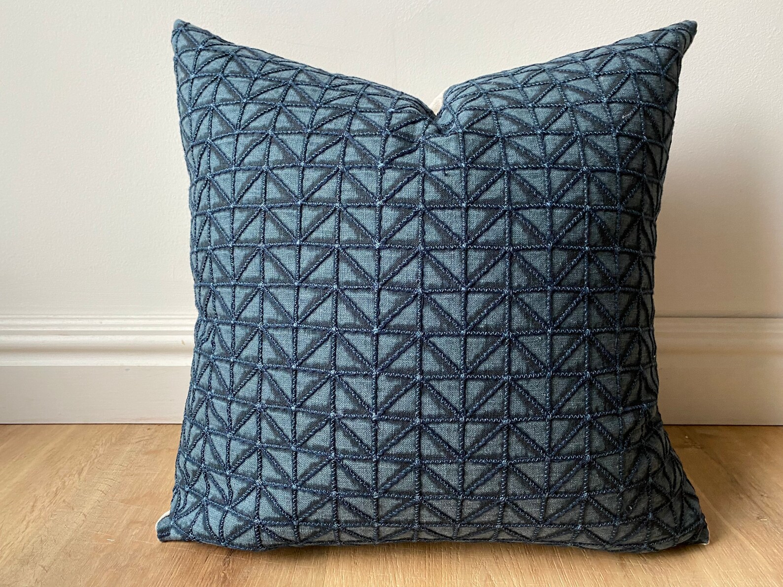 Designer Block Print Floral Blue Beige Classic Nubby Texture - Etsy