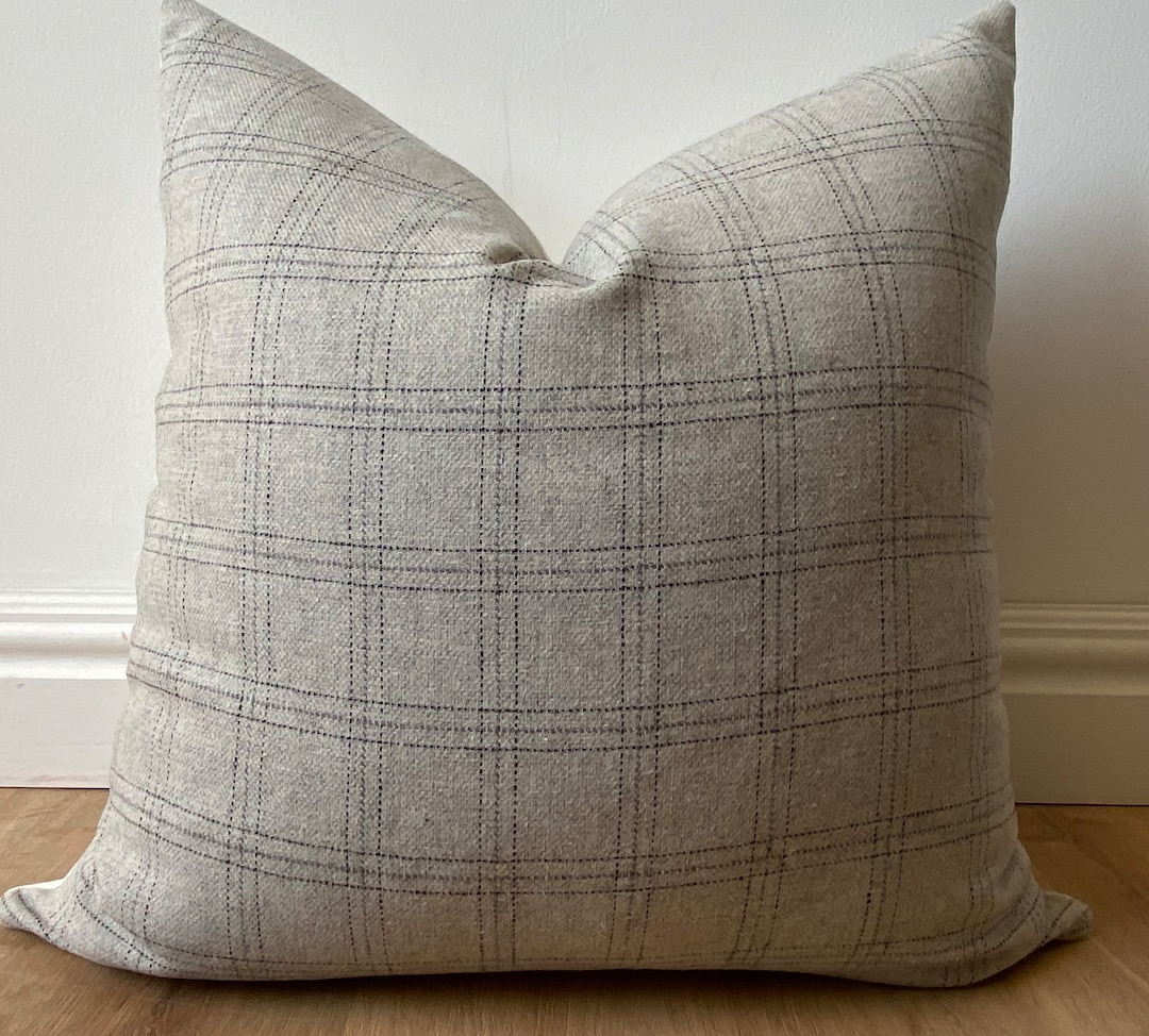 Designer Modern Woven Wool Blend Check Plaid Pillow Cover Grey Charcoal ...