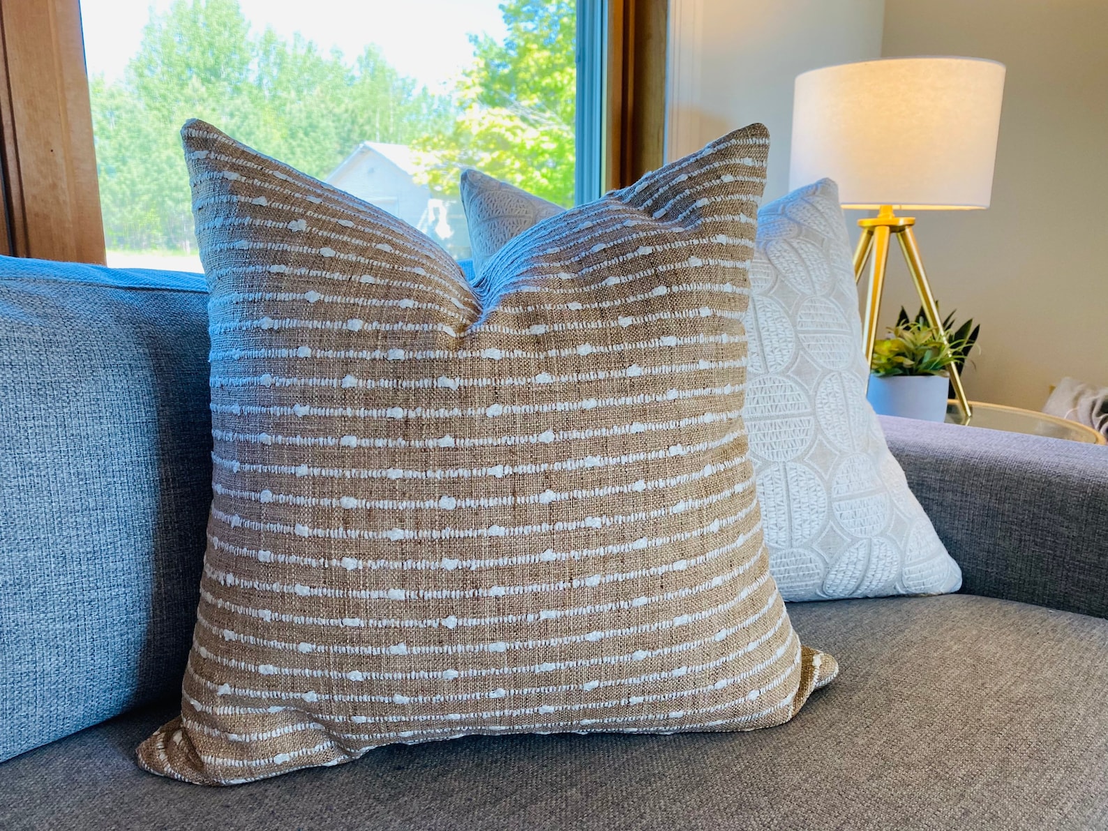 Woven Stripe Camel Creamy White Nubby Chunky Pillow Cover - Etsy