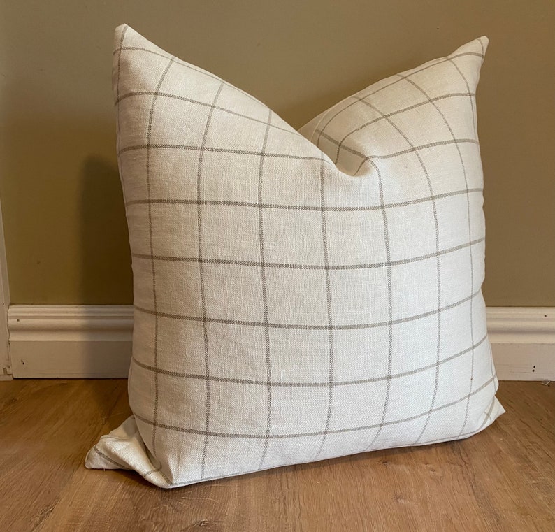 Designer Gray Creamy White Linen Check Classic Windowpane | Etsy