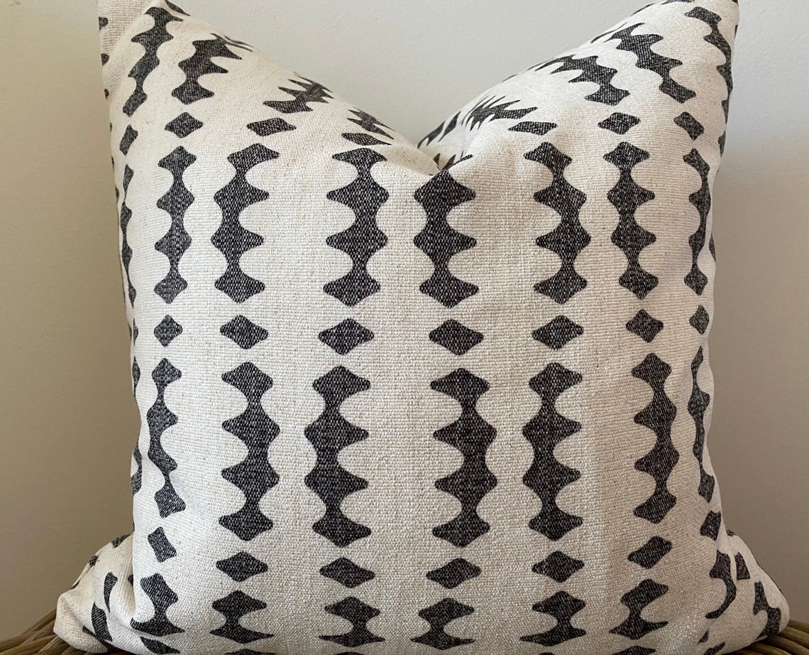 Designer Hand Block Style Design Geometric Abstract Stripe Wave Grey ...