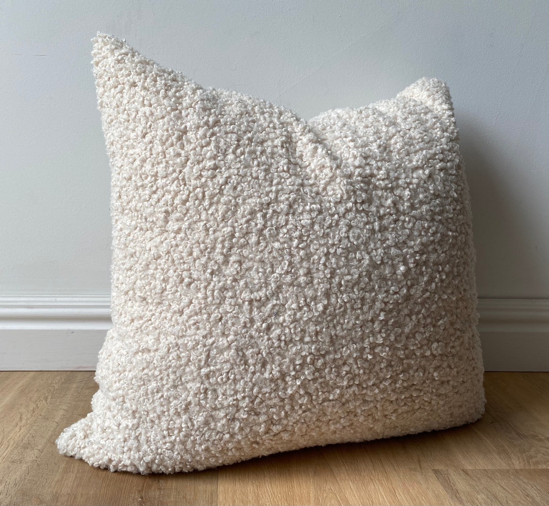 High End Natural Ivory Boucle Looped Poodle Solid Pillow Cover Cozy ...