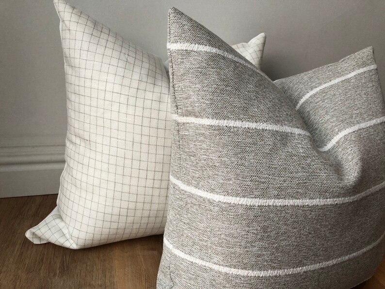 Designer Fabric Windowpane Check Linen Pillow Cover Flax Beige - Etsy