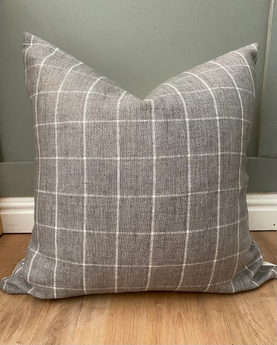 Designer Gray Creamy White Linen Check Classic Windowpane | Etsy