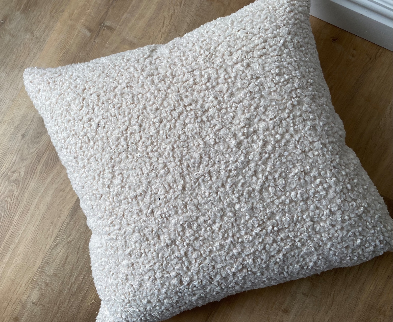 High End Natural Ivory Boucle Looped Poodle Solid Pillow Cover Cozy ...