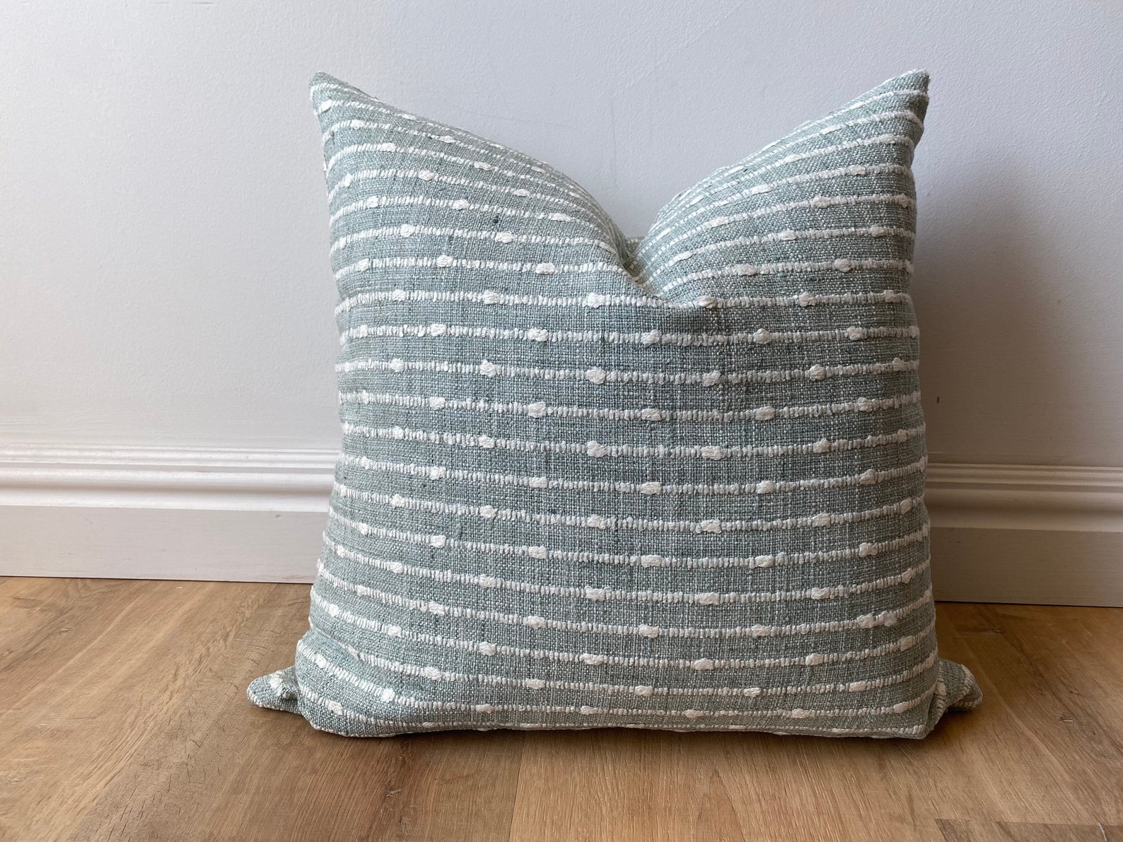 Woven Stripe Sky Blue Creamy White Nubby Chunky Pillow Cover Artisan ...