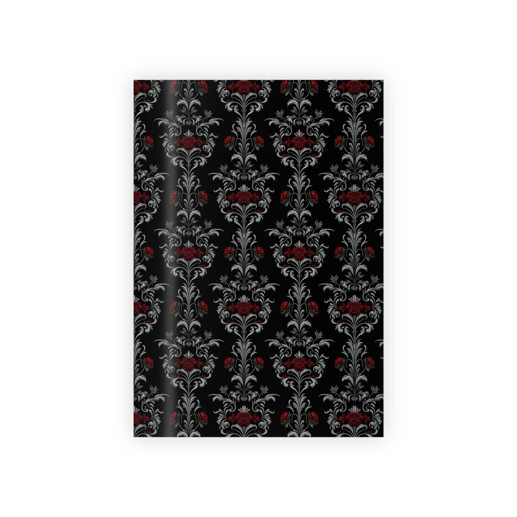 Gothic Damask With Red Roses Gift Wrap Roll, Victorian Floral Wrapping ...