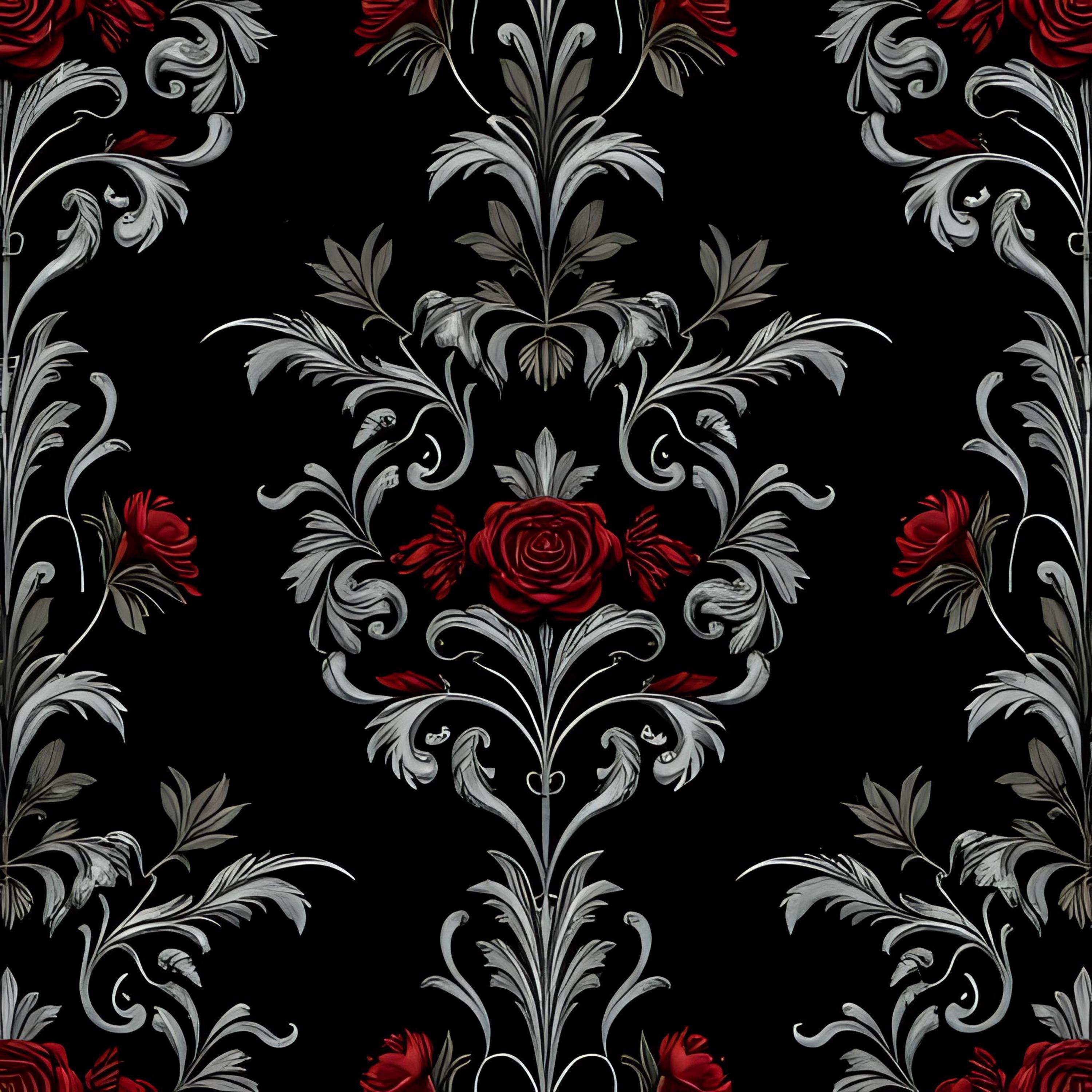 Gothic Damask With Red Roses Gift Wrap Roll, Victorian Floral Wrapping ...