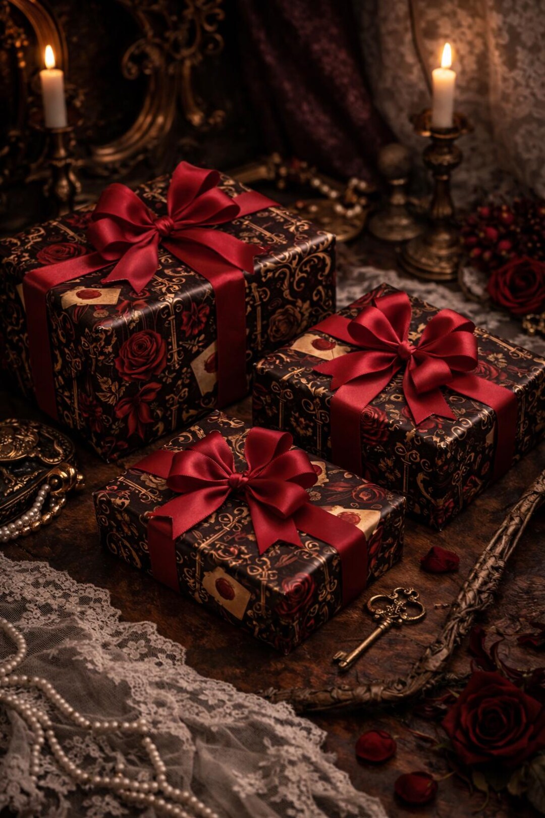 Victorian Vintage Red Romantic Wrapping Paper Roll, Baroque Romantic ...
