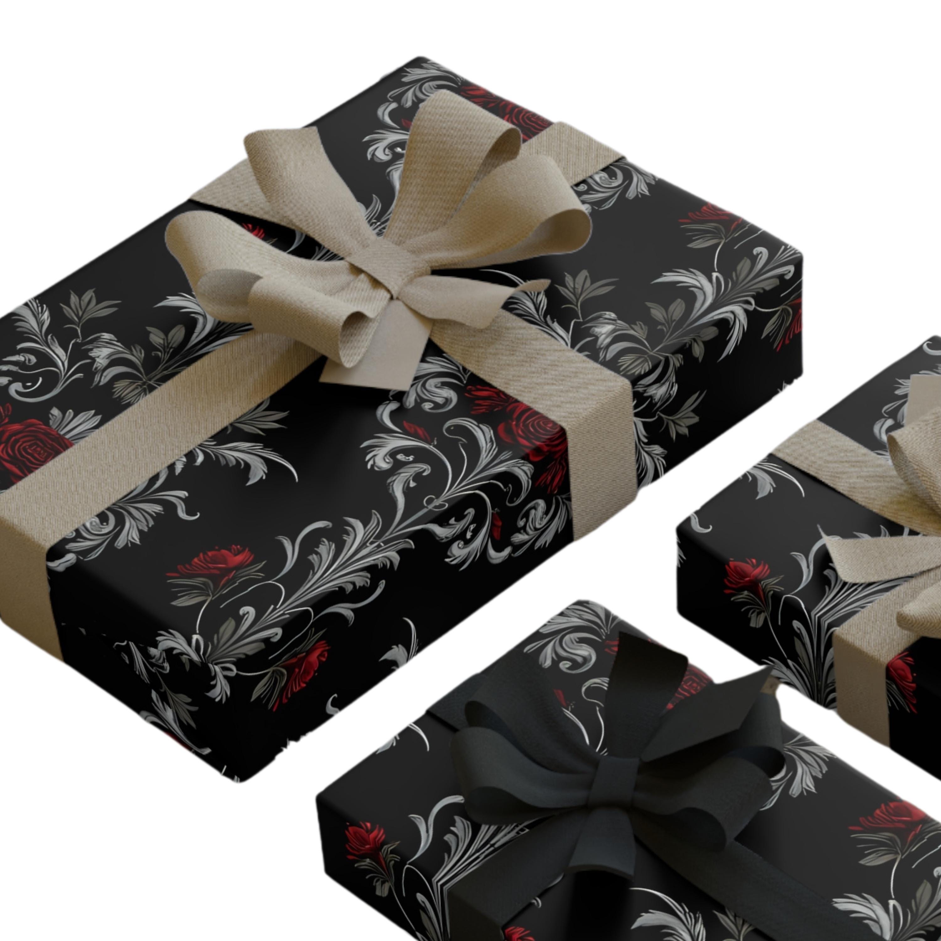 Gothic Damask With Red Roses Gift Wrap Roll, Victorian Floral Wrapping ...