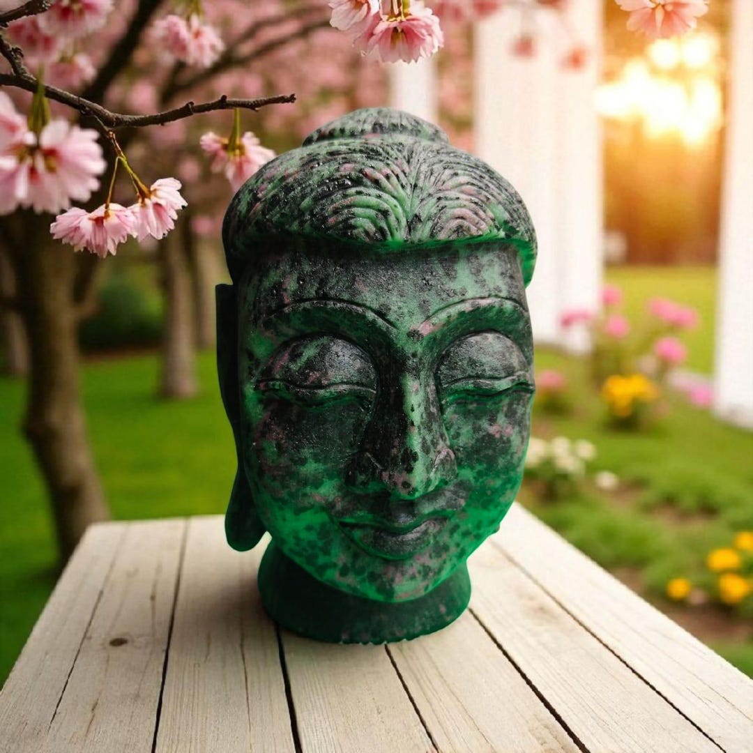 6"inch Ruby Zosite Buddha Head Meditation Statue, Head Carving Buddha ...