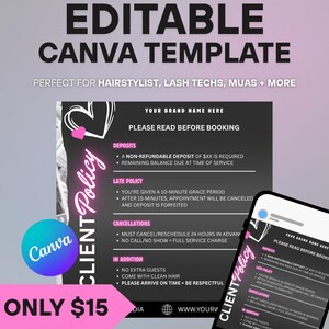 Editable Client Policy Canva Template Diy Salon Flyer For Lash Nail