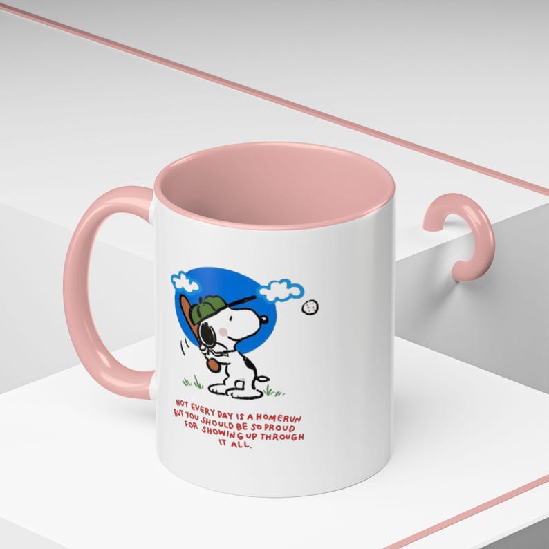 Snoopy Baseball Mug, Motivational Quote, Cartoon Coffee Cup, 11oz ...