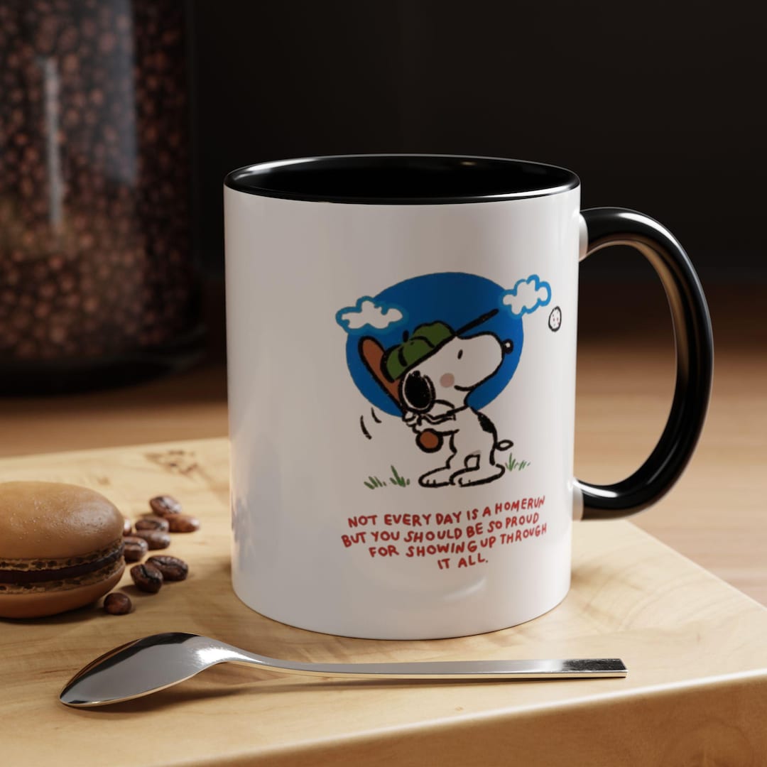Snoopy Baseball Mug, Motivational Quote, Cartoon Coffee Cup, 11oz ...